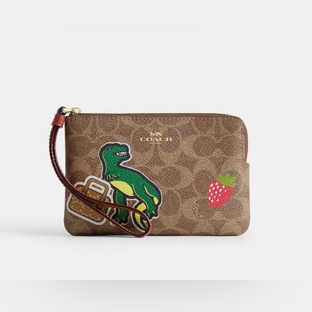 Coach T-Rex & Strawberry Corner Zip Wristlet In Signa… - Gem